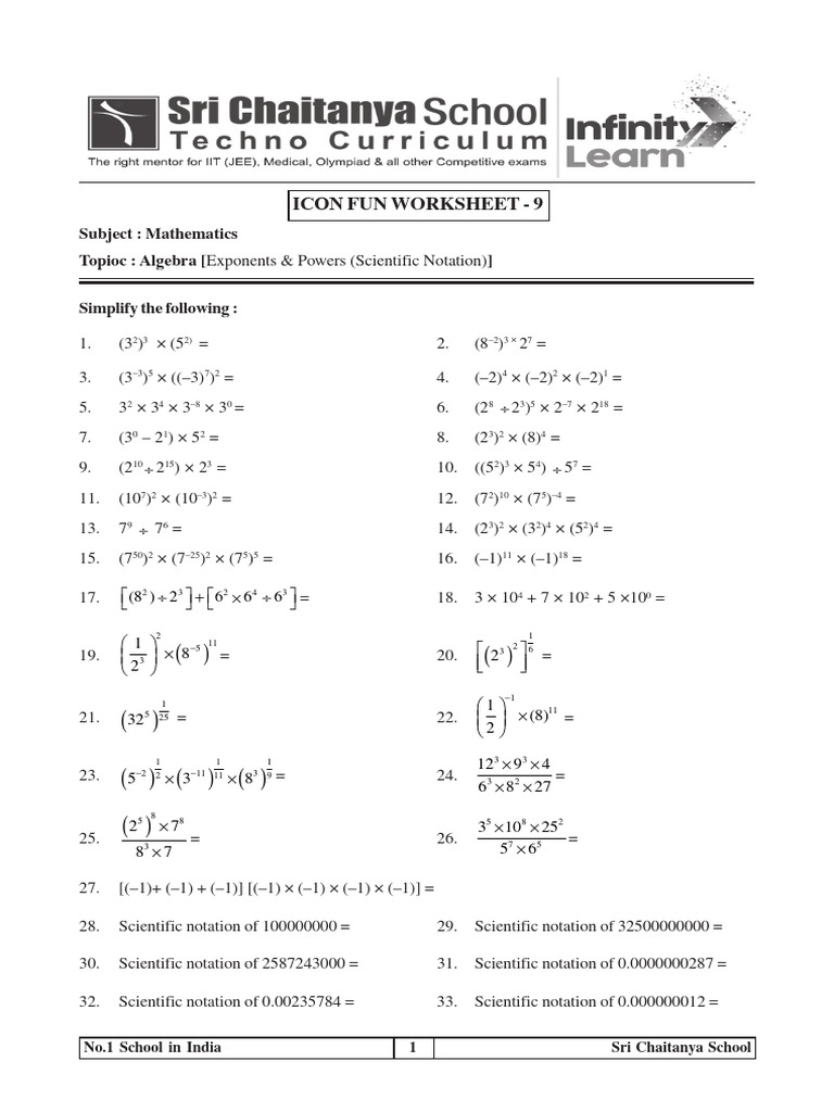Exponents & Powers Worksheet-9 | PDF