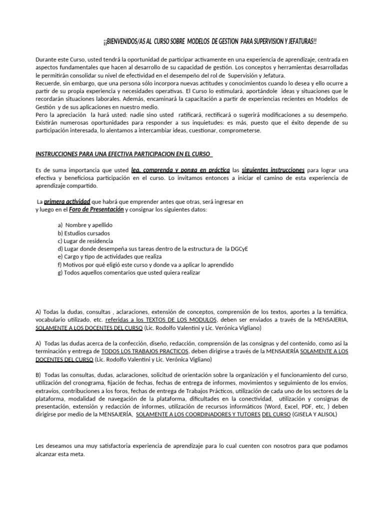 INTRODUCCION AL CURSO E INSTRUCCIONES PARA SU EFECTIVA PARTICIPACION | PDF