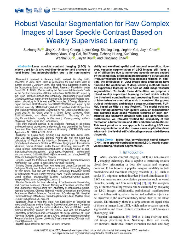 Robust Vascular Segmentation For Raw Complex Images of Laser Speckle Contrast Based On Weakly ...
