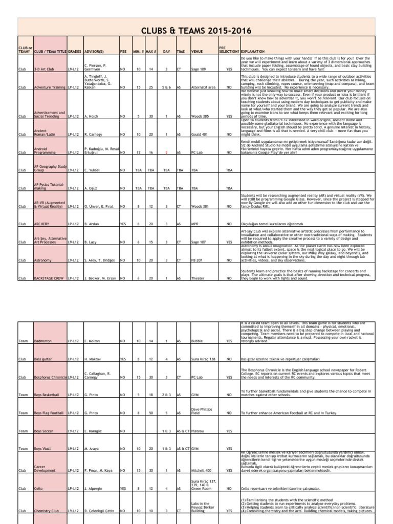 Clubs & Teams 2015-2016 | PDF