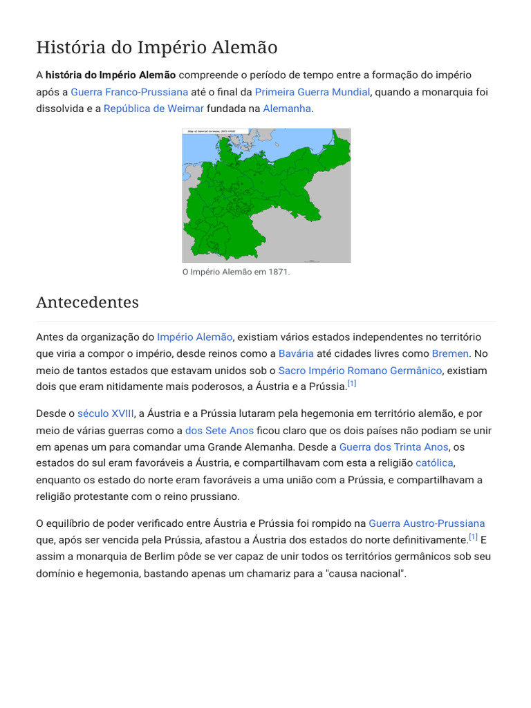 História Do Império Alemão - Wikipédia, A Enciclopédia Livre | PDF