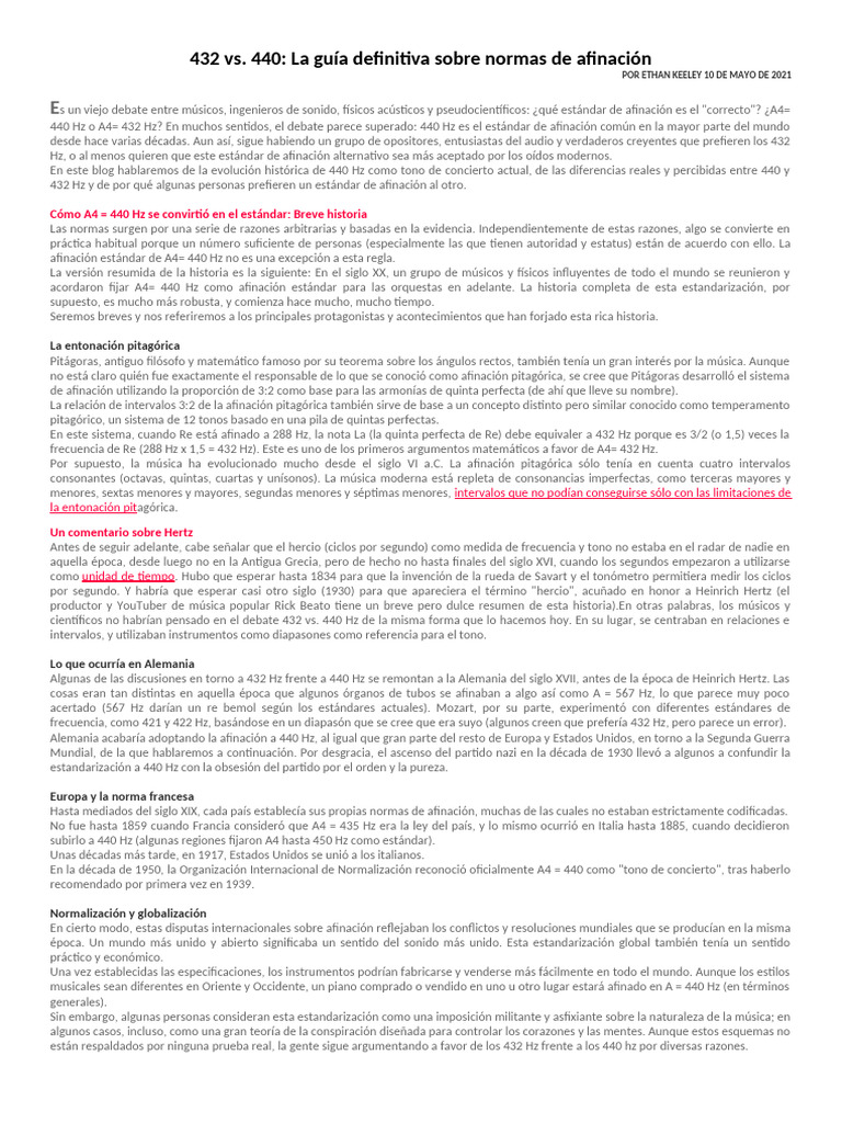 432 Vs 440 La Guía Definitiva Sobre Normas de Afinación | PDF