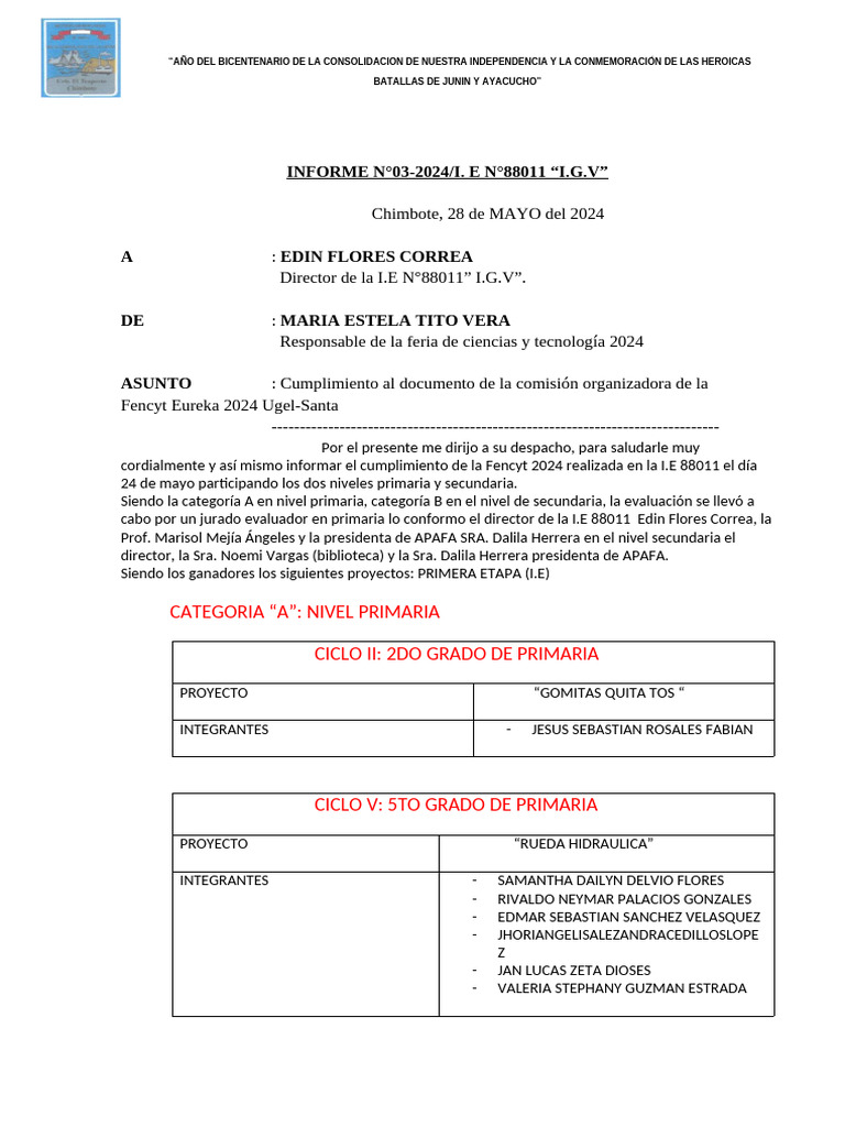 Informe de Fencyt Eureka 2024 | PDF