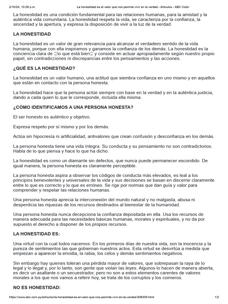 La Honestidad: Valor de la Lealtad | PDF | Verdad | Relaciones ...
