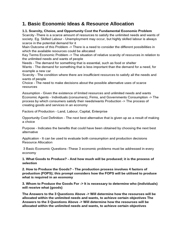 Basic Economic Ideas & Resource Allocation | PDF