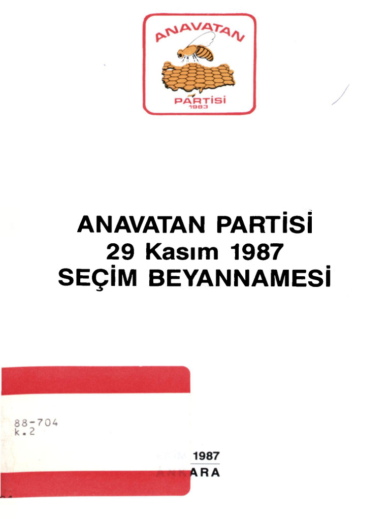 Anavatan Partisi 29 Kasım 1987 Seçim Beyannamesi | PDF