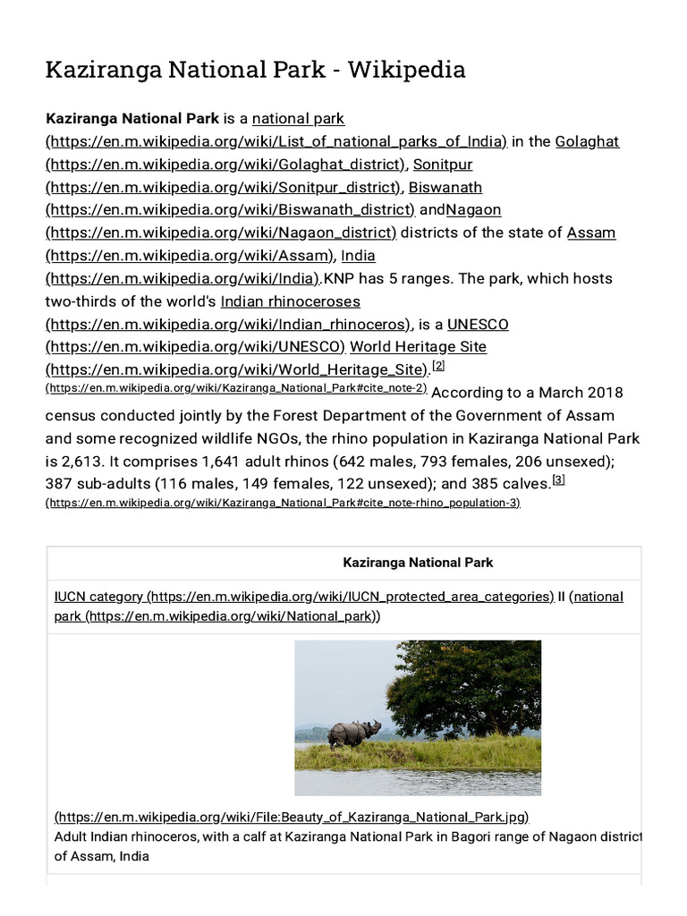 Kaziranga National Park - Wikipedia | PDF