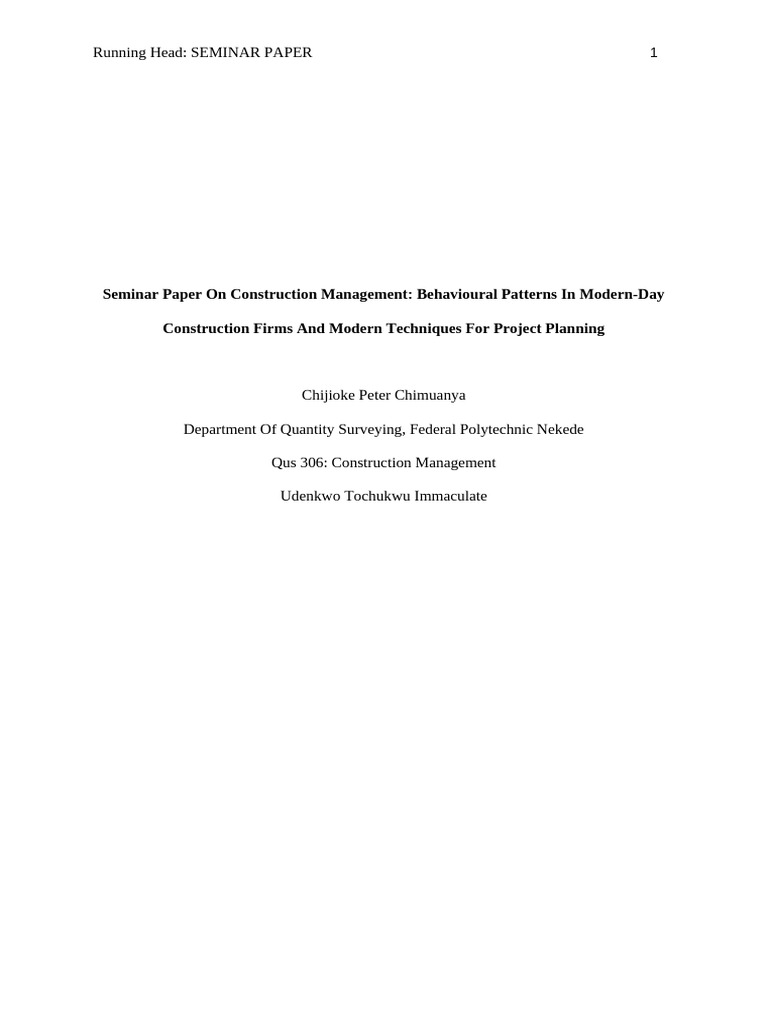 Seminar Paper On Construction Management - Behavioural Patterns in ...