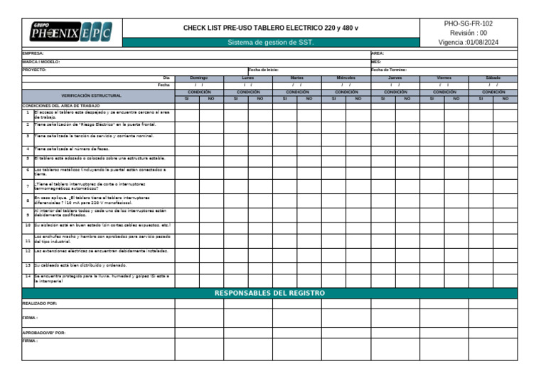 Pho-Sg-Fr-102 Check List de Tablero | PDF