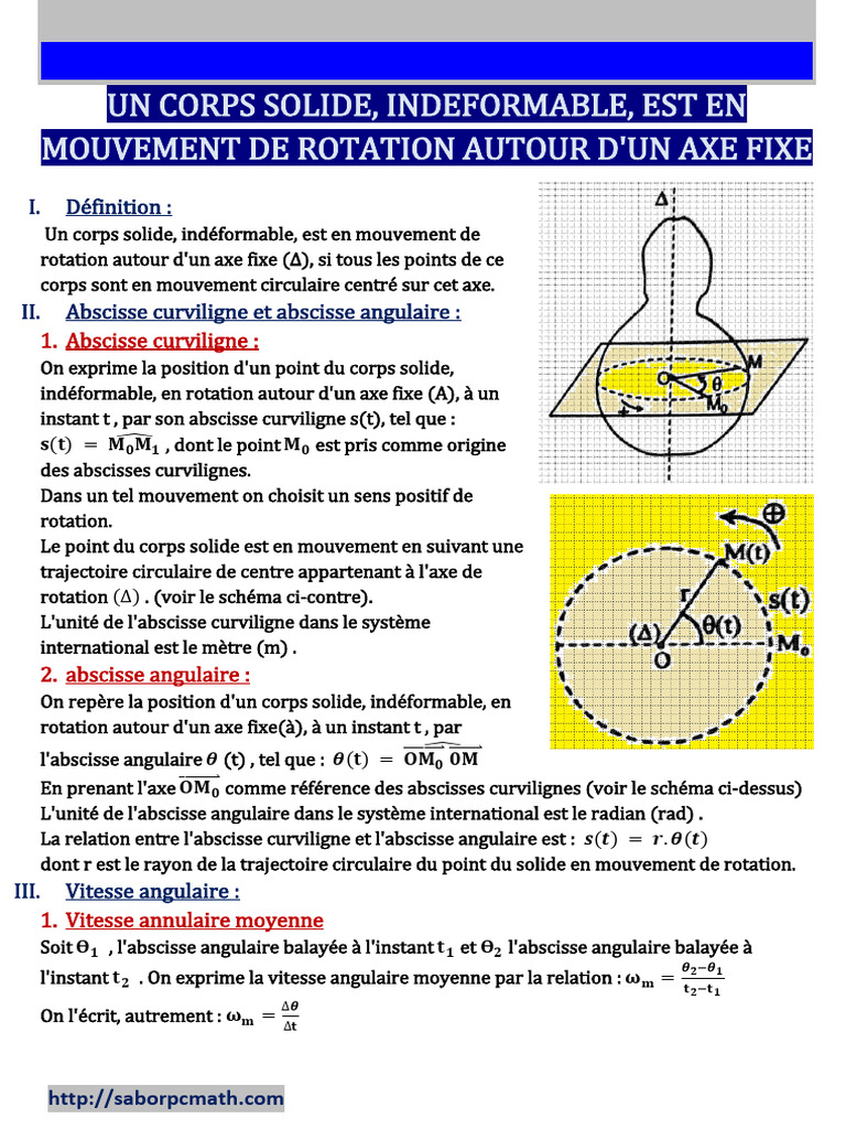 Un Corps Solide, Indeformable, Est en Mouvement de Rotation Autour D'Un Axe Fixe | PDF