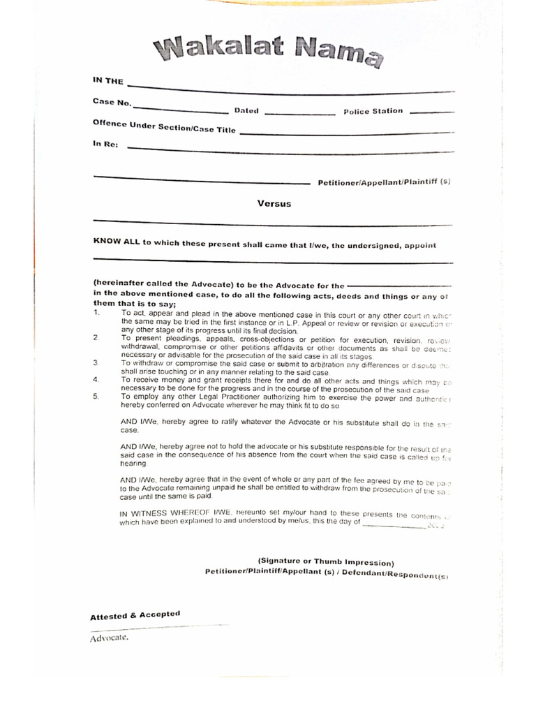 Form of wakalat nama | PDF