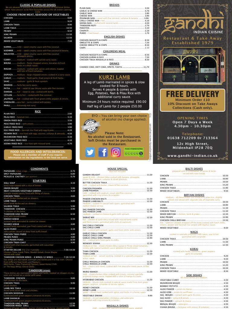 Gandhi - Take Away Menu | PDF