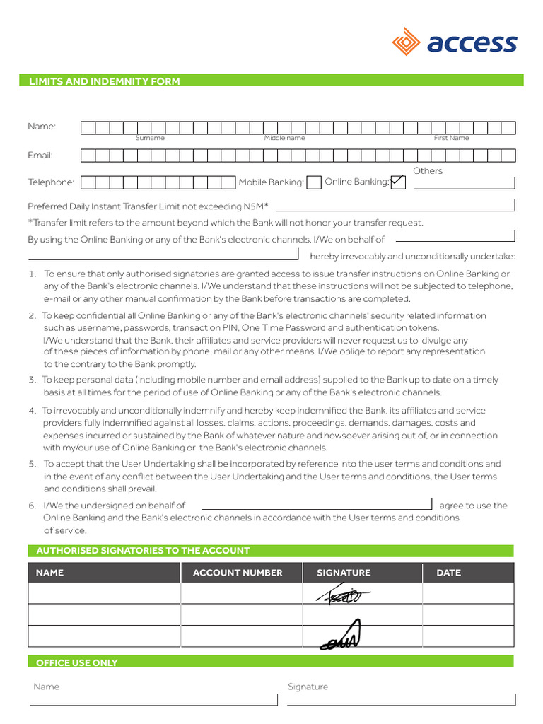 Limits and Indemnity Form New | PDF