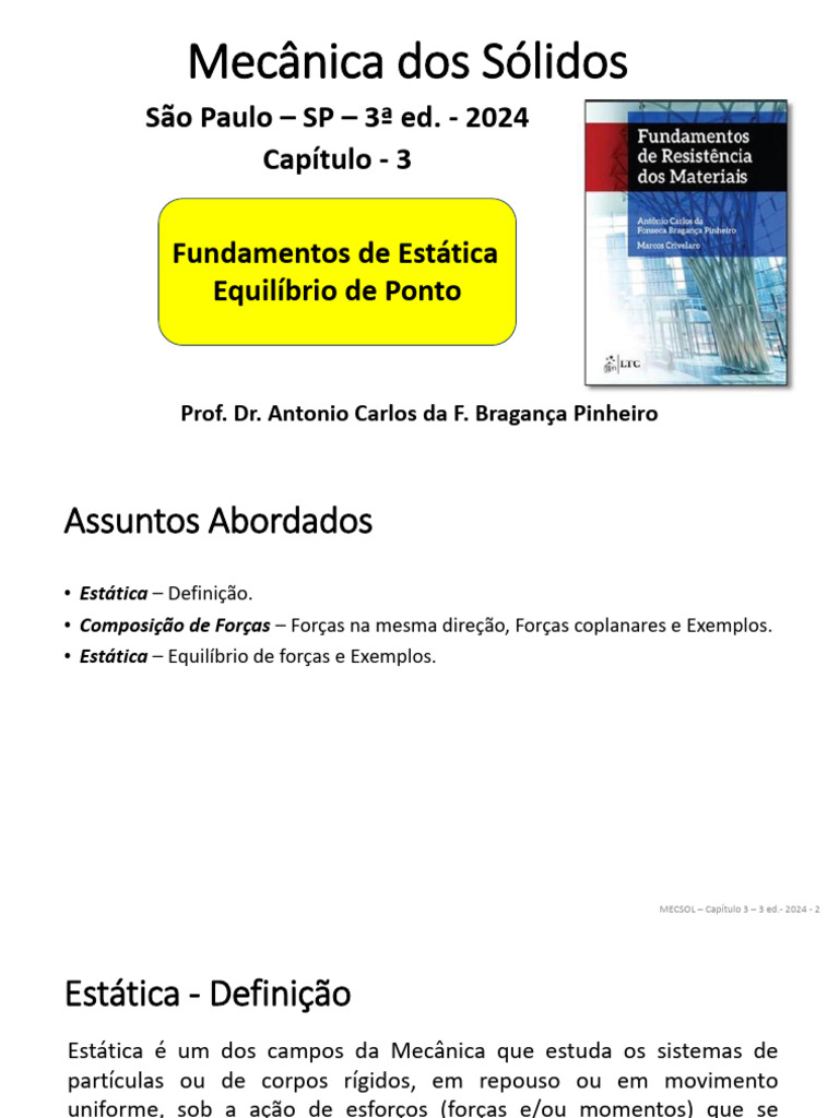 03 V3 MECSOL BRAGANCA Fundamentos de Estática Equi - 240320 - 194707 | PDF