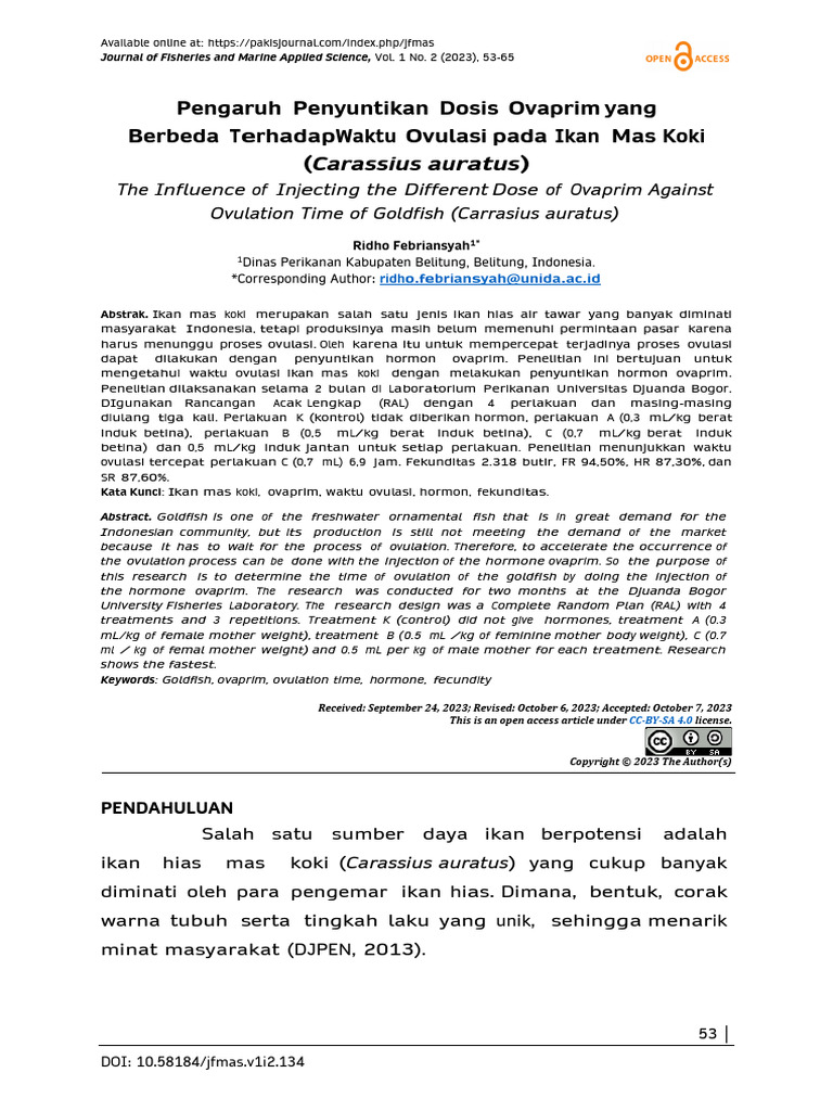 The Influence of Injecting The Different Dose of Ovaprim Against ...