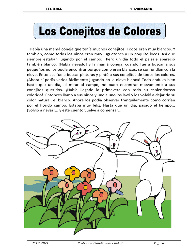 Lectura Los Conejitos de Colores Para Primaria (1) | PDF