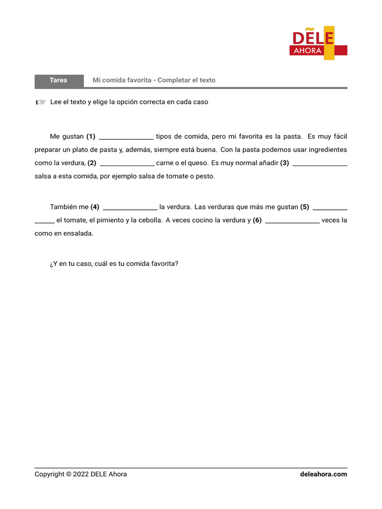 Mi Comida Favorita Completar El Texto | PDF