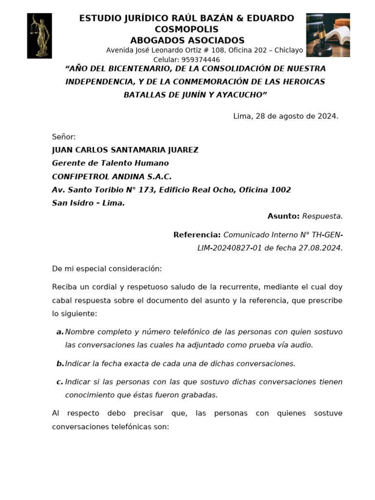 RESPUESTA A COMUNICADO INTERNO | PDF