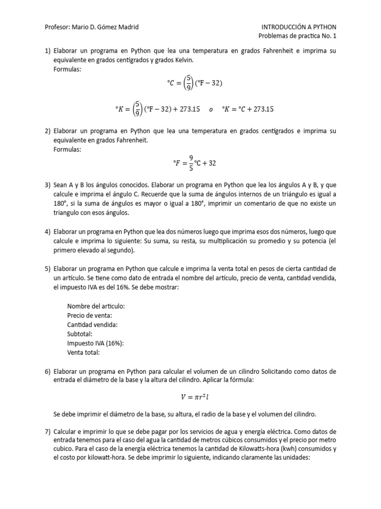 Python - Practica No. 1 | PDF
