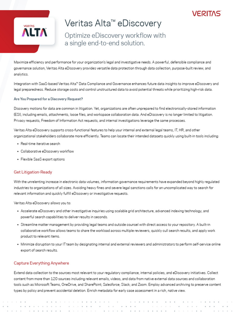 Alta eDiscovery Data Sheet | PDF
