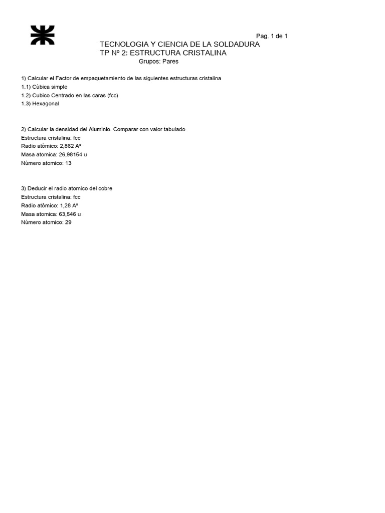 TP #2 (T y C Sold) - Estructura Cristalina (Pares) | PDF