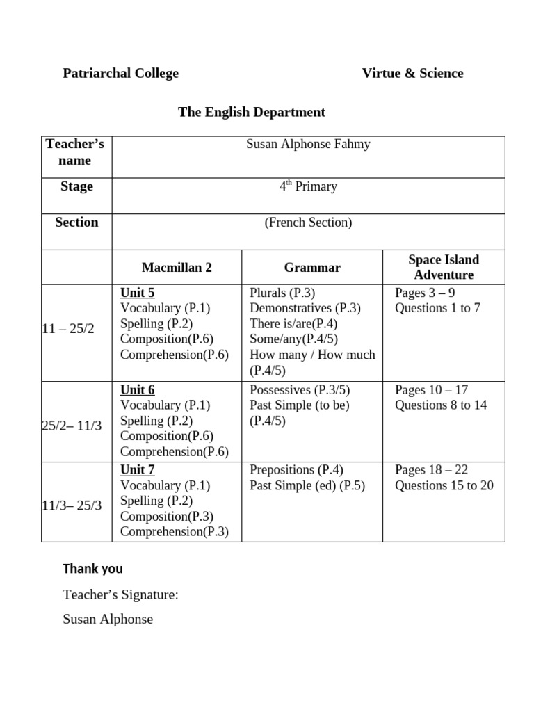 4th Primary (French Section) | PDF