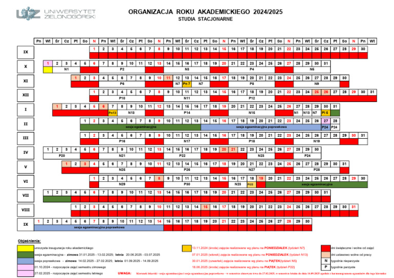 Organizacja Roku Akademickiego 2024 2025 Stacj | PDF