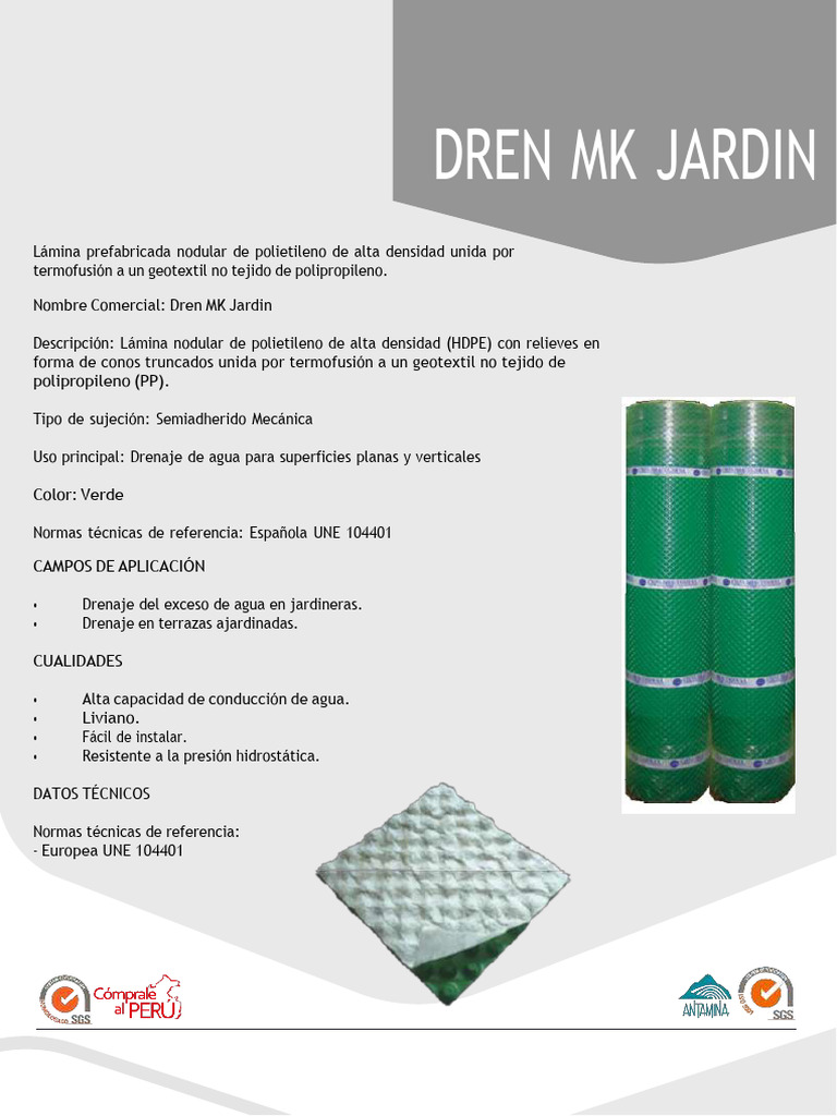 Ficha Tecnica Dren MK Jardin | PDF