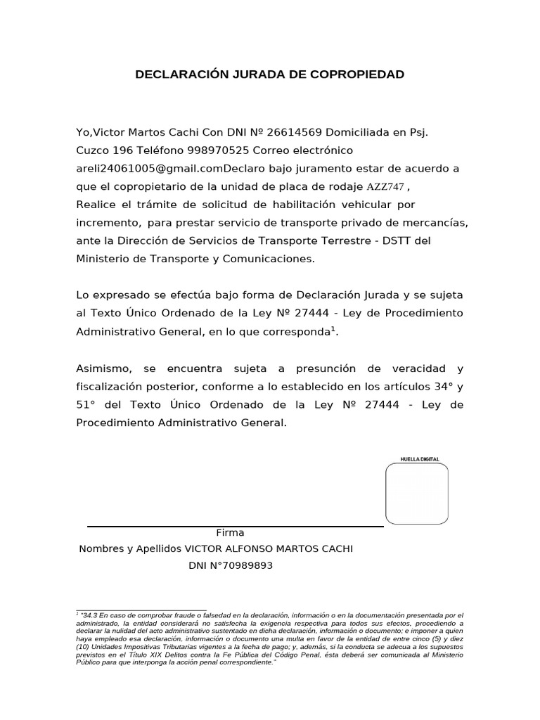 Anexo 4 - Modelo DJ Copropiedad DSTT-032 | PDF