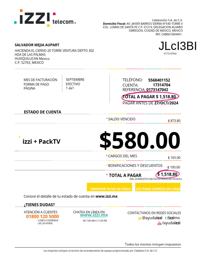 Izzi Recibo PDF | PDF