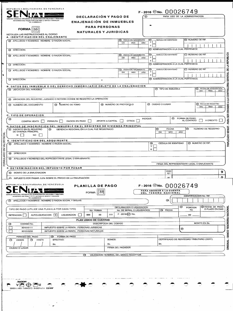 Forma 33 Seniat | PDF