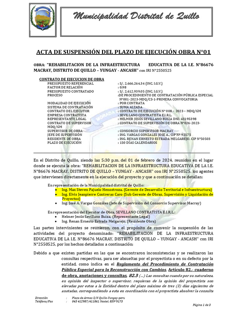 ACTA DE SUSPENSION - Rev 001 | PDF