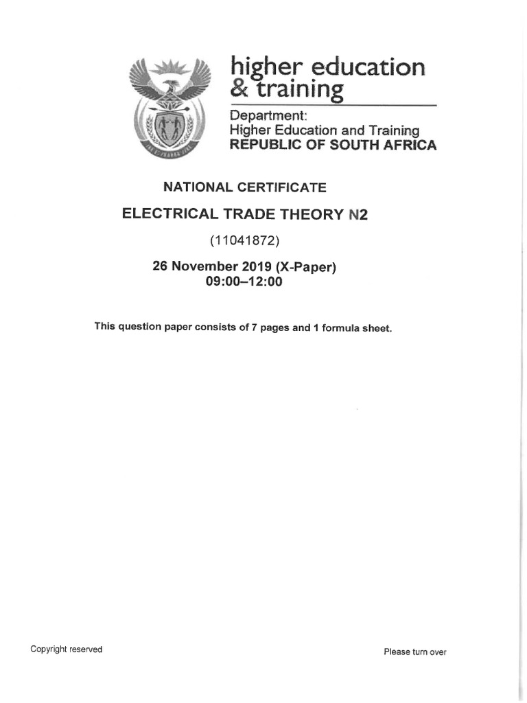 Electrical Trade Theory N2 November 2019 QP | PDF