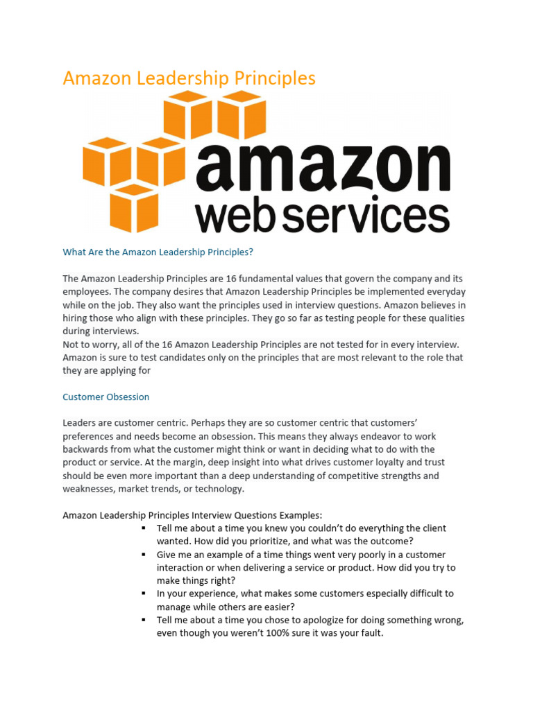 Amazon Leadership Principles Sample Questions | PDF