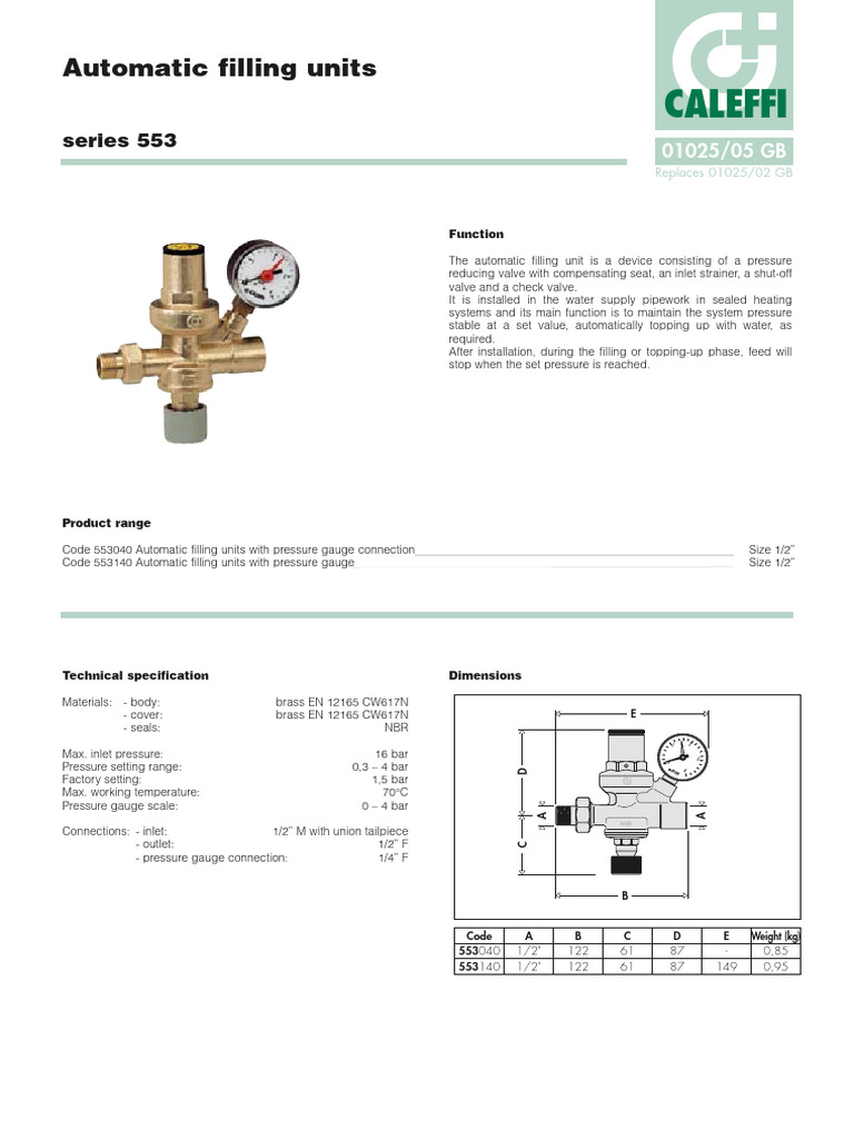 Caleffi: Automatic Filling Units | PDF