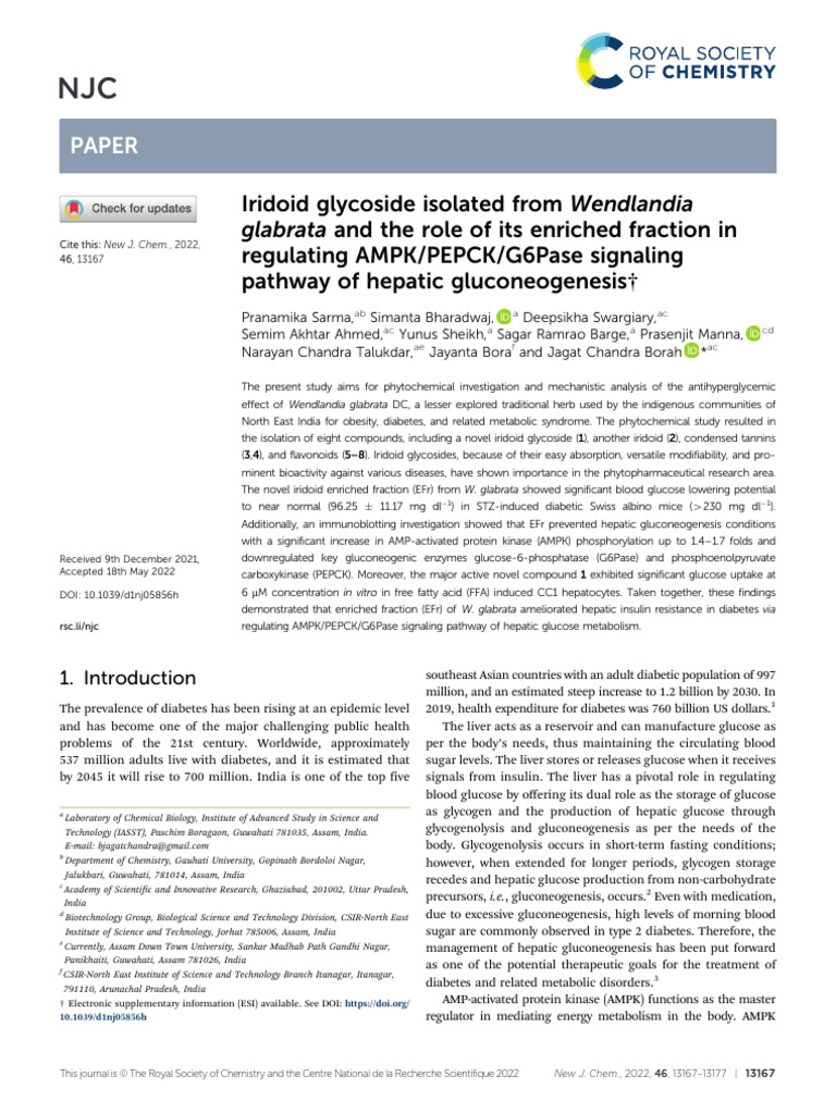 Iridoid Glycoside Isolated From Wendlandia Glabrata and The Role of Its ...