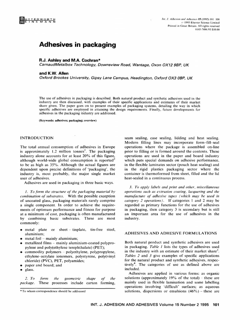 Adhesives in Packaging | PDF