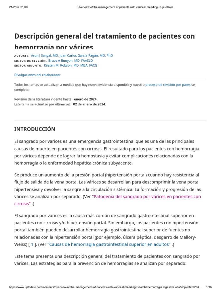 Overview of The Management of Patients With Variceal Bleeding ...