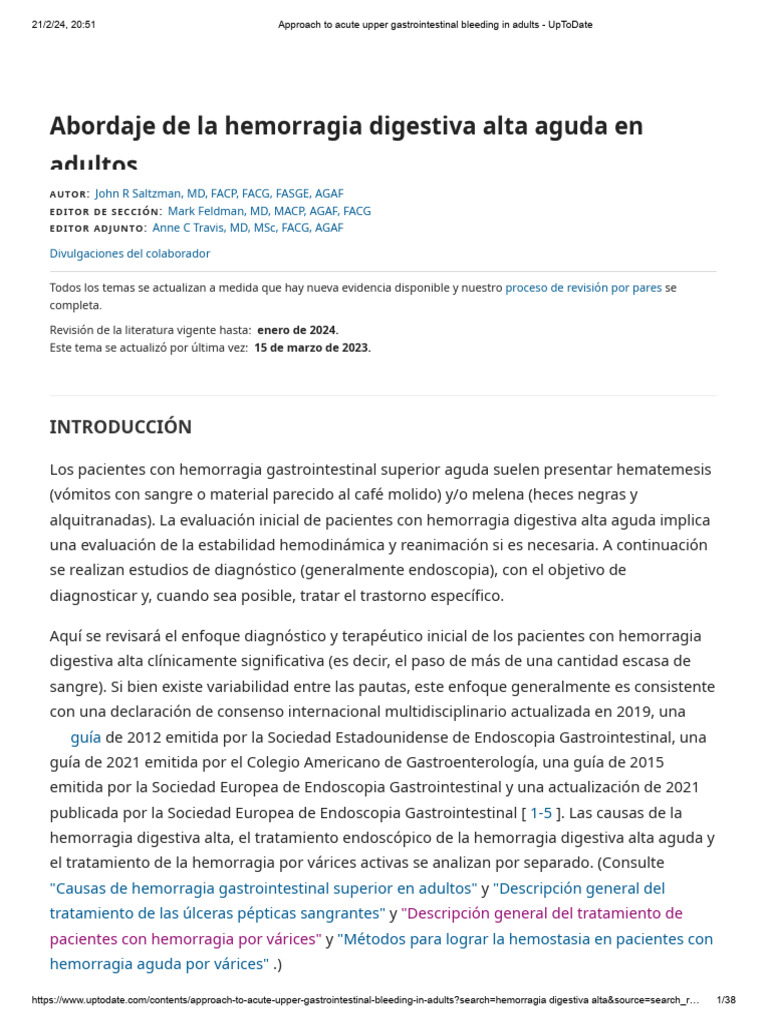 Approach To Acute Upper Gastrointestinal Bleeding In Adults Uptodate