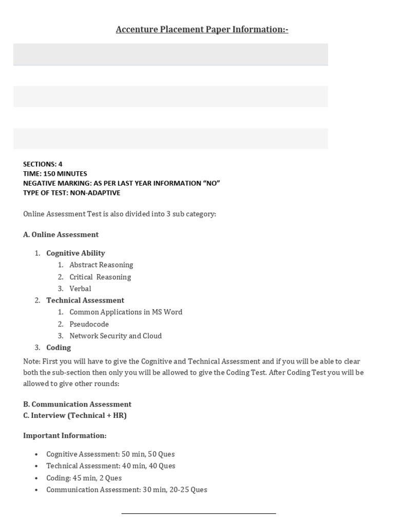 Accenture Placement Paper Pattern | PDF | Reason | Critical Thinking