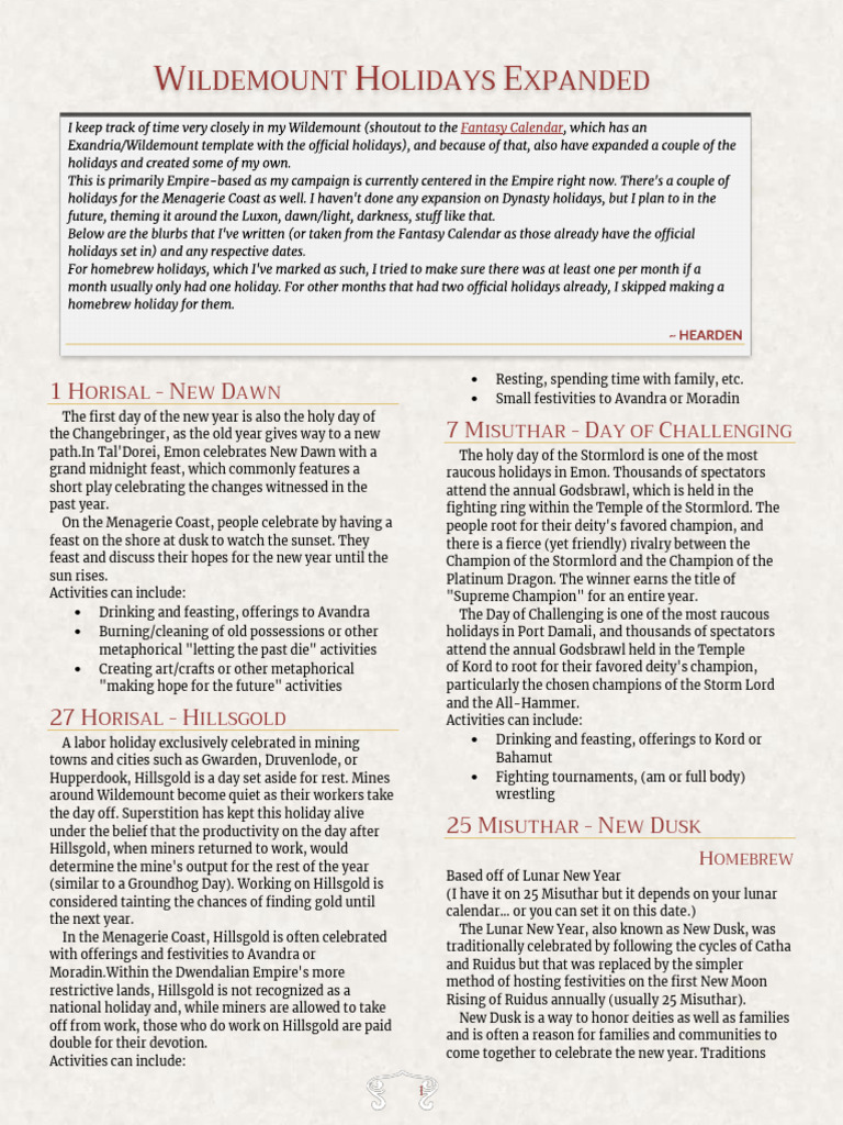 Supplement - Wildemount Holidays Expanded | PDF
