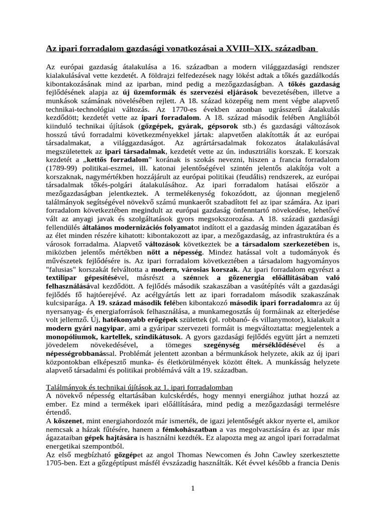 Ipari Forradalom 18 19 Szazadban | PDF