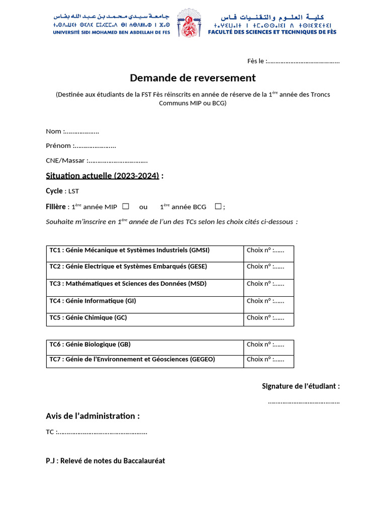 Formulaire Demande Reversement | PDF