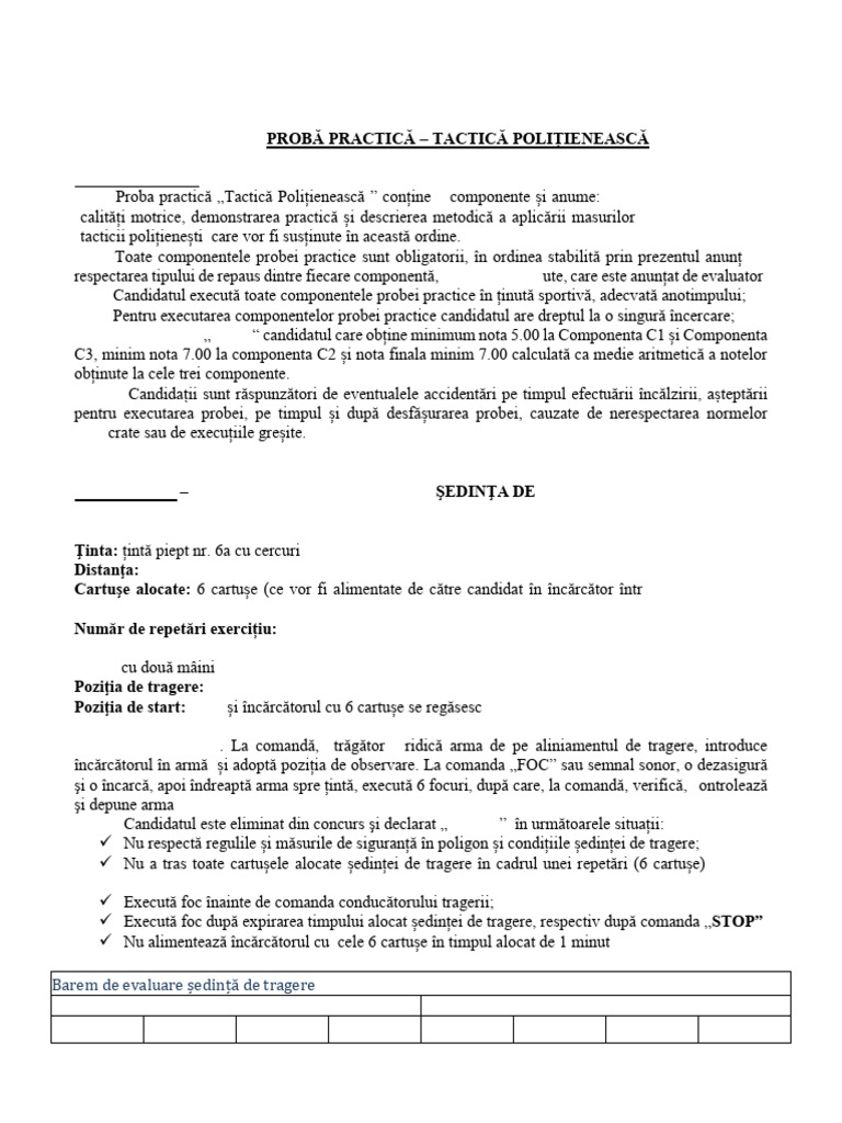Descriere Si Bareme Proba Practica1-Tactica Politieneasca | PDF