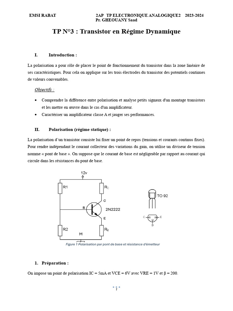 TP Transistor en Régime Dynamique | PDF