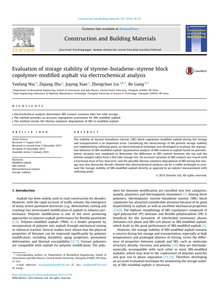 Evaluation of Storage Stability of Styrene Butadiene ST | PDF ...