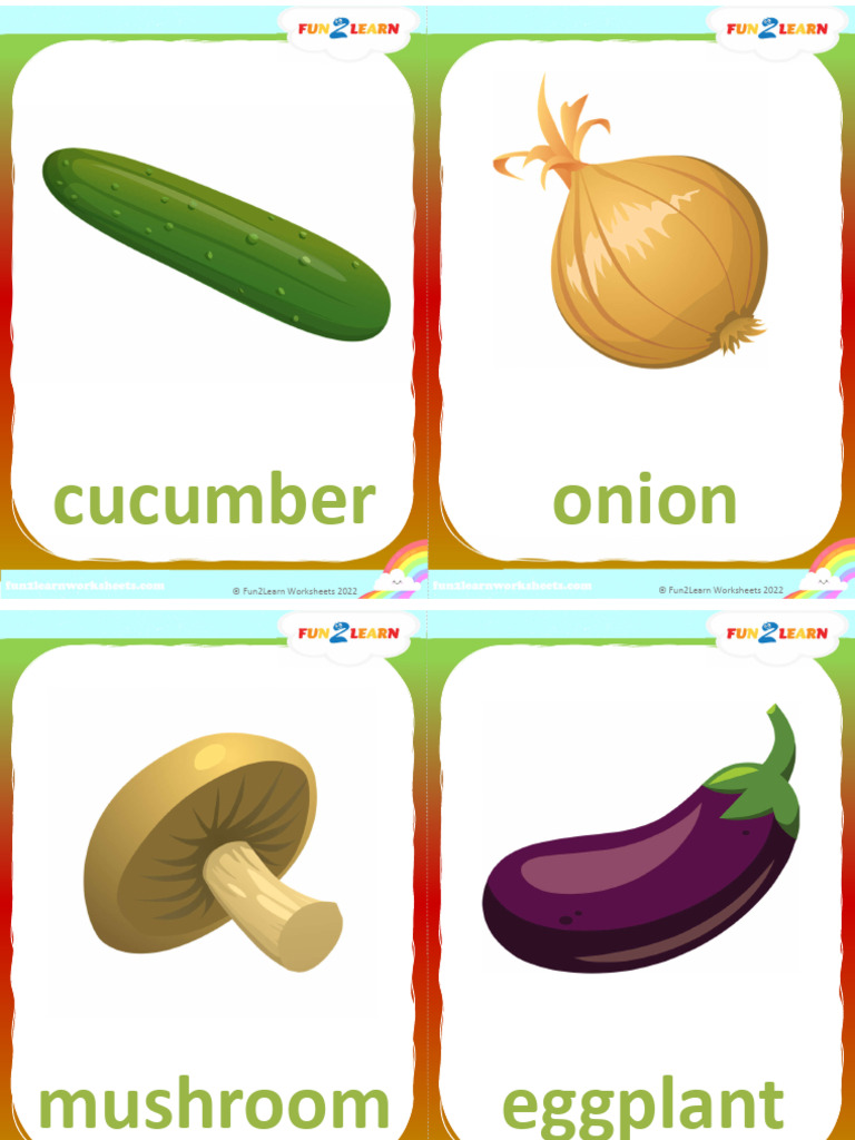Flashcards Cucumber Onion Mushroom Eggplant Carrot Pumpkin f2l | PDF