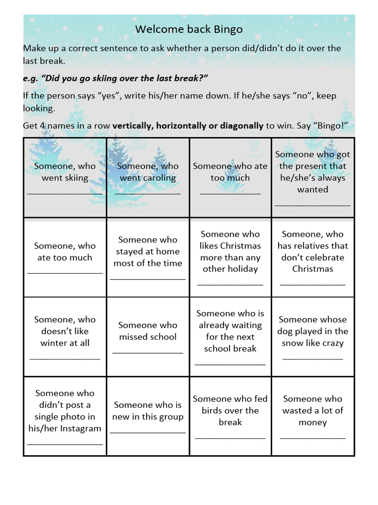 Warm-Up Welcome Back Bingo | PDF