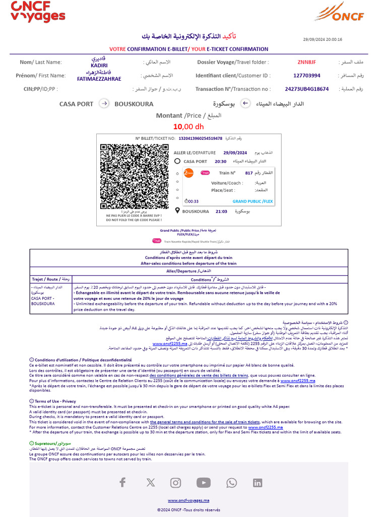 Oncf-Voyages-Fatimaezzahrae Kadiri | PDF