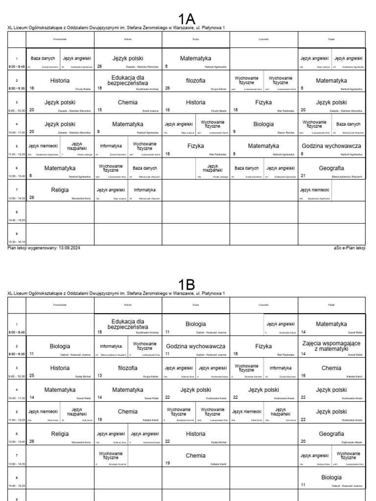 Plan Klas Od 16.09 | PDF